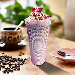 Studded Tumbler With Straw Tumblers With Lids And Straws Pink Tumbler With Straw Textured Cup BPA-Free Double-Wall Plastic Tumblers for Iced Coffee Cold Drinks or Water 24 Oz