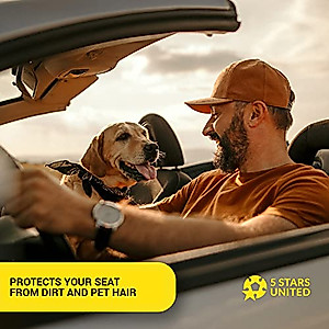 5 STARS UNITED Front Seat Dog Cover for Car - Durable Black Waterproof Protector Against Dirt, Mud & Fur - Scratch Proof Non-Slip Padded Quilted Front Seat Covers for Dog for Cars, Trucks & SUV