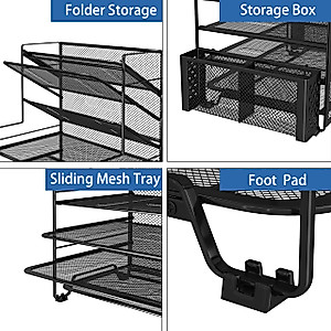 Simple Trending 7 Tier Desk File Organizer, Letter Tray Paper Organizer with Pen Holder and Metal Hanging Basket, Black