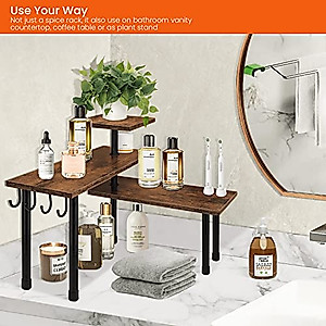 Homode Kitchen Countertop Organizer Corner Shelf, 3 Tier Bathroom Counter Organizer, Space Saving Organization Storage Shelves for Kitchen Counter, Spice Rack, Coffee Table, Over Sink, Rustic Brown