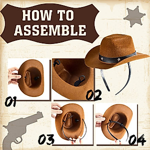 6 Pcs Cowboy Hat Headband Mini Cowgirl Hat Headband Cowgirl Costume Accessories for Women Men Adult Western Party Supplies, Brown
