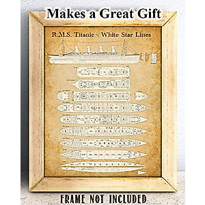R. M. S. Titanic - White Star Lines Deck Plan - 11x14 Unframed Patent Print - Great Gift and Decor for History and Cruise Ship Buffs Under $15