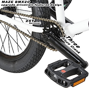 MICARGI Maze Freestyle BMX Bike, Entry and Intermediate Rider, 20-inch Wheels, Hi-Ten Steel Frame, U Brake 3-Piece Crank Micro Drive 25x 9T BMX Gearing (Maze - White)