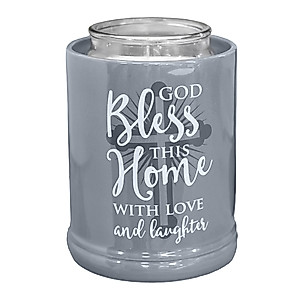 Elanze Designs God Bless This Home with Love Grey Stoneware Electric Jar Candle Warmer
