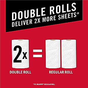 Brawny Tear-A-Square Paper Towels, 6 Double Rolls = 12 Regular Rolls, 3 Sheet Sizes (Quarter, Half, Full), Strength for All Messes, Cleanups, and Meal Prep