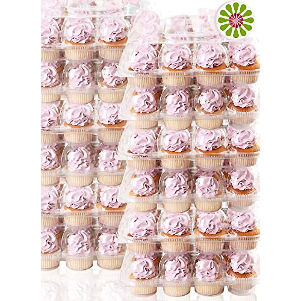 (12Pack x 12 Sets) STACK'nGO Cupcake Carriers - Sturdy Strong High Tall Dome Containers Plastic Disposable Storage Boxes Dozen Compartments Slots Holder Cupcakes Box Tray Container Cup Cake Holders