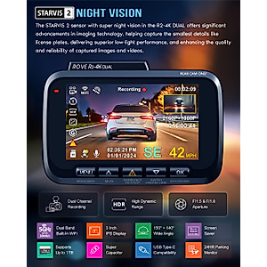 ROVE R2-4K DUAL Dash Cam Front and Rear, STARVIS 2 Sensor, FREE 128GB Card Included, 5G WiFi - up to 20MB/s Fastest Download Speed with App, 4K 2160P/FHD Dash Camera for Cars, 3" IPS, 24H Parking Mode