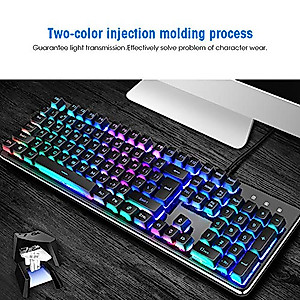Pomya USB Keyboard Mouse Set, Gaming Keyboard with Backlight Effet with Mouse 800 1200 1600dpi Adjustable Universal for All System
