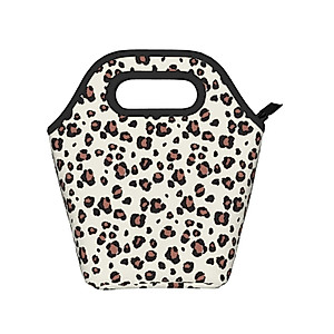 Gocerktr Beige with leopard Thermal Lunch Bag for Women Men Reusable Lunch Box Waterproof Tote Bag Lunch Container Cooler Bag Work/Travel/Picnic…