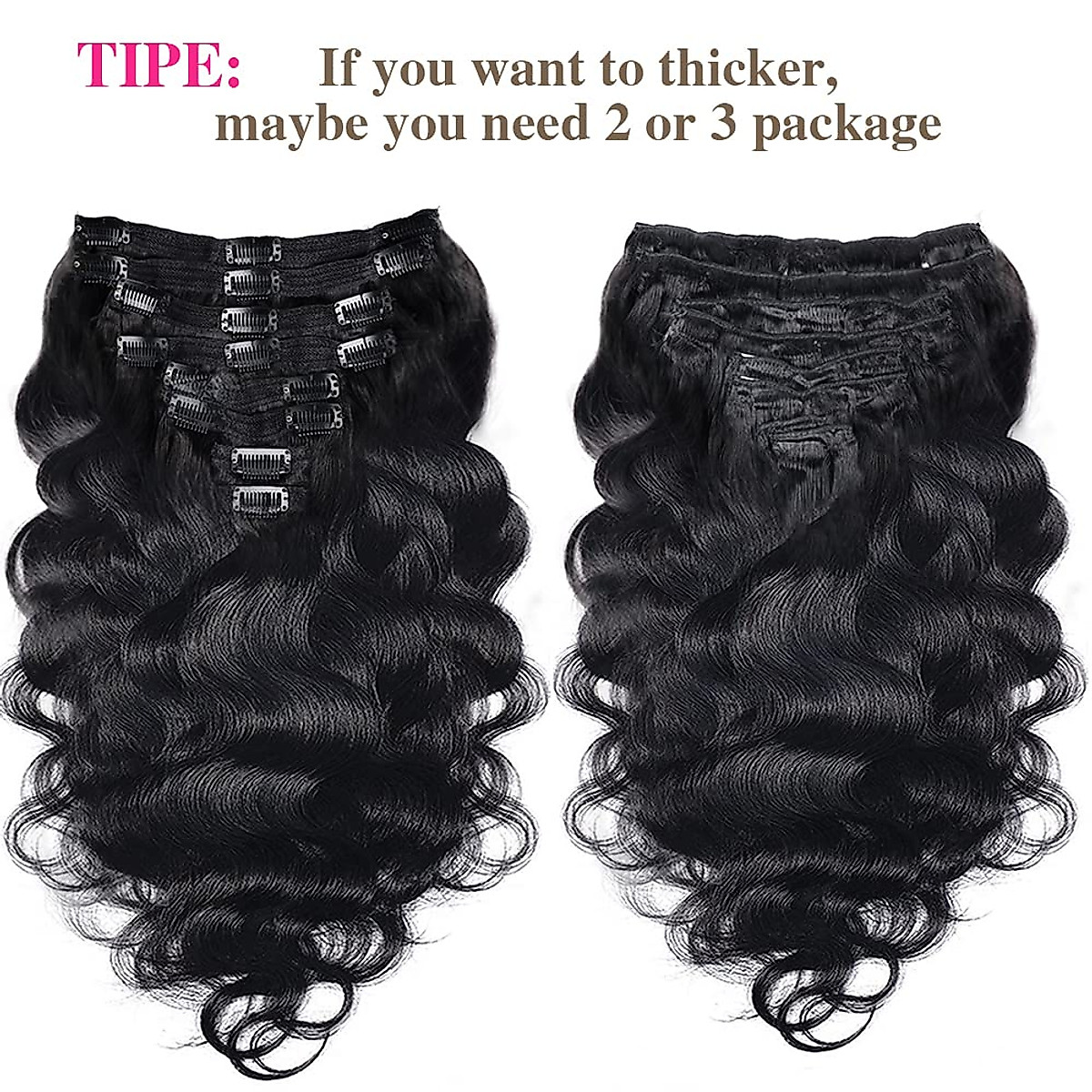 Body Wave Clip In Hair Extensions For Black Women 8Pcs Clip In Human Hair Extensions With 18 Clips Double Weft Natural Color 120g(16inch, Natural Black Body)