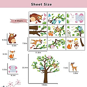 Supzone Jungle Animal Wall Stickers Forest Animal Tree Wall Sticker Owls Wall Decals for Kids Baby Nursery Playroom Bedroom Classroom Kindergarten Wall Decor