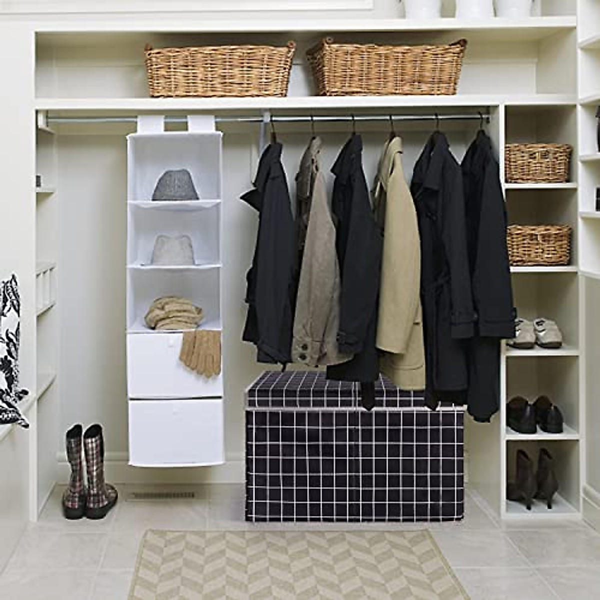 JEWERADO Kids Toy Box Chest storage with Handles, Large Collapsible Toy Chest and Boxes Organizers Decorative Holders, Fit for Nursery, Playroom, Closet (Medium, Square Pattern)