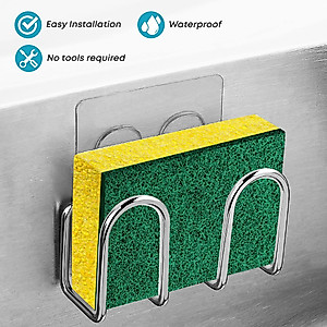 Sponge Holder Sink Caddy for Kitchen Accessories, No Drilling Adhesive ,Rustproof SUS304 Stainless Steel