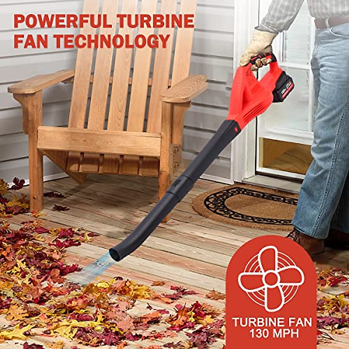 Hitish Cordless Leaf Blower, 20V 130MPH Electric Leaf Blower with 2 x 2.0Ah Battery & Fast Charger, Portable Leaf Blower with 2 Section Tubes & 2 Speed Control for Blowing Leaves, Snow Debris & Dust