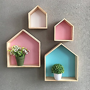 House Shape Wooden Wall Storage Shelf/Wooden House Shelves/Wood Wall Shelf/House Shaped Shelf Box,Set of 2 Wall Art Decoration Children's Room Decoration