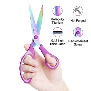 8.5" Scissors All Purpose, Multipurpose Office Scissors Set of 3 pack, sharp Titanium Coating Blade and Soft Comfort-Grip Sturdy Scissors for Fabric School Craft Sewing Home, Right/Left Handed, Purple