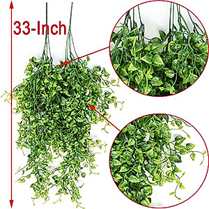 CLONG 2pcs Artificial Hanging Plants 32-in Fake Hanging Plant Fake Ivy Vine Outdoor UV Resistant Plastic Plants (Ivy)