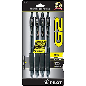 PILOT G2 Premium Refillable and Retractable Rolling Ball Gel Pens, Fine Point, Black Ink, 4-Pack (31057)