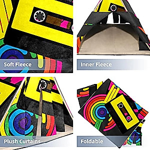 RATGDN Small Pet Hideout Retro Audio Cassette Tapes Rainbow Hamster House Guinea Pig Playhouse for Dwarf Rabbits Hedgehogs Chinchillas