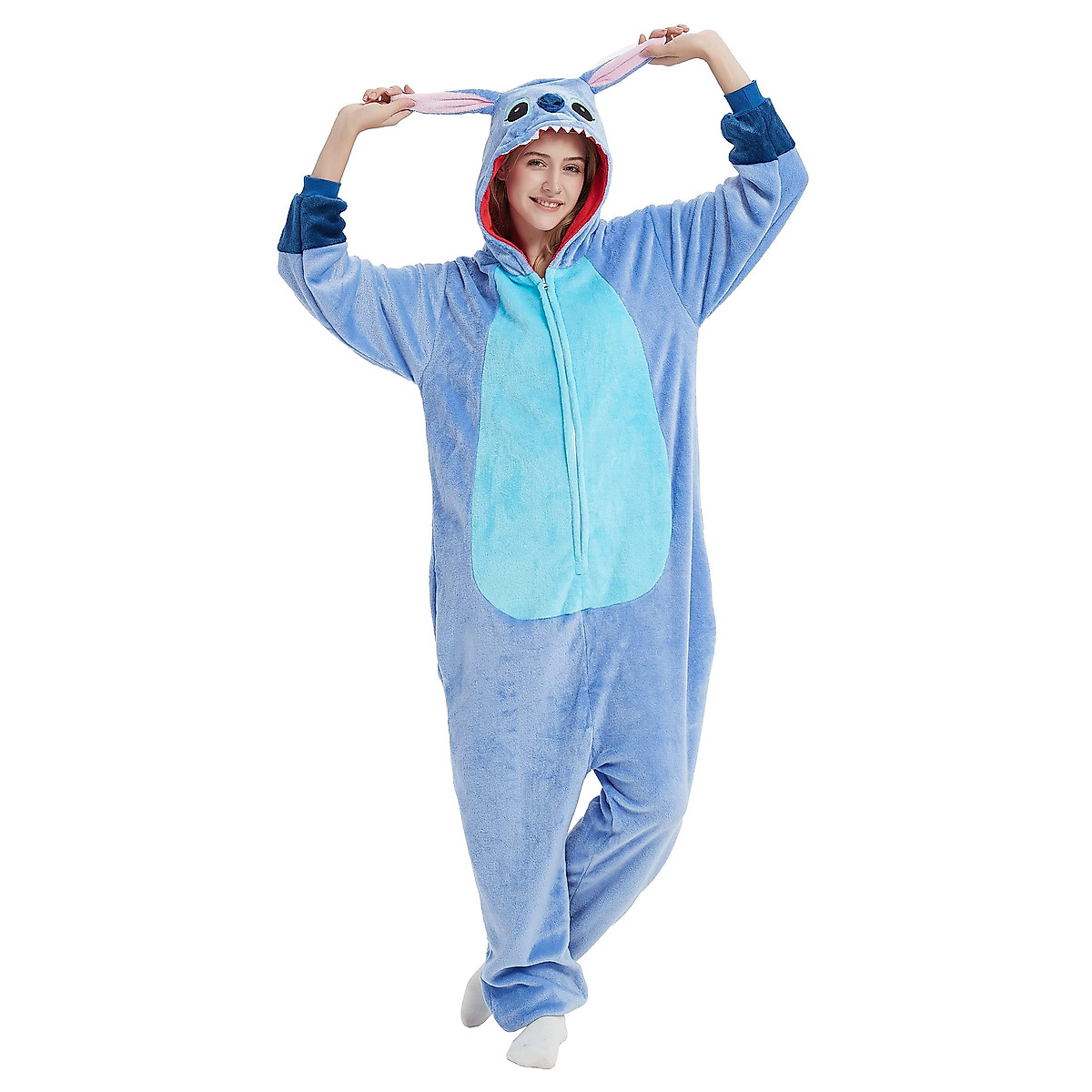 JULGIRL Unisex Adult Onesie Pajamas Flannel Halloween Funny Cosplay Animal One Piece Costume for Women and Men Blue