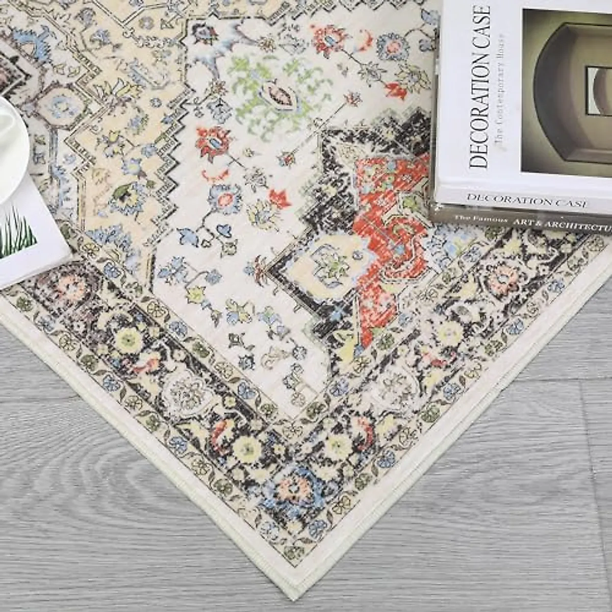 GarveeHome 9x12 Washable Rug Boho Rugs for Living Room Indoor Soft Large Area Rug Low Pile Non-Shedding Accent Rug Non Slip Vintage Rug Traditional Foldable Throw Carpet for Bedroom Home Office Beige