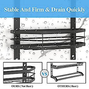 GILLAS Hanging Shower Caddy,Over Head Shower Caddy Rustproof, No Drilling Shower Storage Rack Organizer for Towels, Sponge, Shampoo, Black