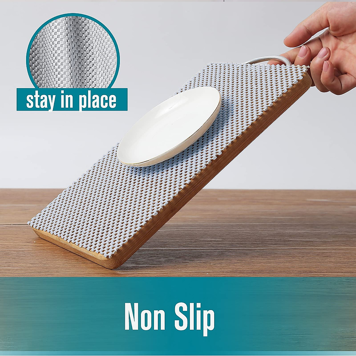 Clear Shelf Liner for Kitchen Cabinet Drawer Liners Non Adhesive, Refrigerator Liners + Gray Liners Shelf Cabinet Liner, Drawer Liners 12 in x 20 FT, Durable Rubber Pantry Liner Non Slip, Washable