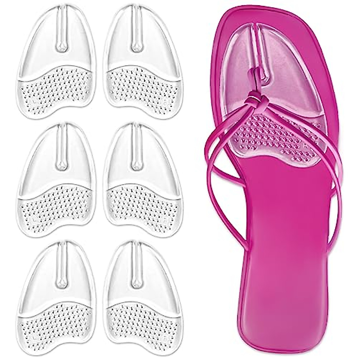 Dr. Shoesert Gel Metatarsal Pads for Flip-Flops Thong Sandals, Ball of Foot Cushion Inserts Relieve All Day Forefoot Pain for Women and Men (Clear - 3 Pairs)