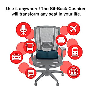 ObusForme Sit-Back Cushion – Seat Cushion and Posture Support, Contoured Ergonomic Design for Soothing Relief, Memory Foam Lumbar Support Pillow for Office Chairs and More