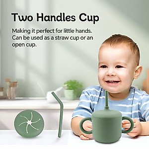 SHGMEET Silicone Baby Feeding Set, Baby Feeding Essentials, Baby Suction Bowl, Plates, Bib, Spoons set, Baby Led Weaning Supplies to Develop Self-feeding Skills, Dishwasher Safe (Green)