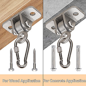 Butizone Heavy Duty Swing Hangers 304 Stainless Steel for Wooden Sets, Swing Hooks Screws Bolts with Snap Hooks for Playground, Porch, Swing Seat, Indoor Outdoor, Set of 2 (Mounting Hardware Included)
