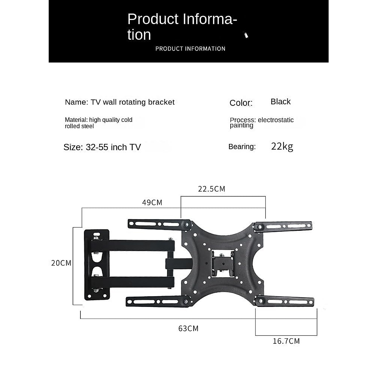 Full Motion TV Monitor Wall Mount Bracket, Articulating Arms Swivel Tilt Extension Rotation for Most 26-55 Inch LED LCD Flat Curved Screen TVs & Monitors, Max Hold up to 99lbs.