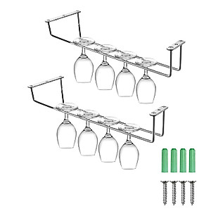 14-Inch Gold Wine Glass Rack, Under Cabinet Wine Glass Holder Stainless Steel Stemware Rack - Hanging Stemware Holder for Cabinet Kitchen Bar, Set of 2