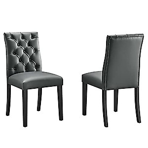 Modway Duchess Modern Tufted Button Faux Leather Upholstered Parsons Two Dining Chairs in Gray