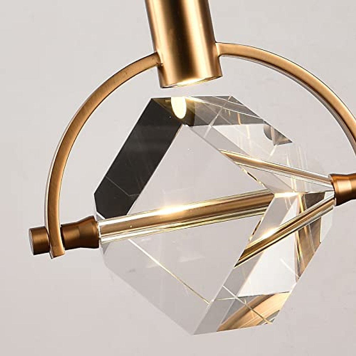 Camastar Brass Pendant Light, Cube Crystal Pendant Light Fixture for Kitchen Island, Modern Small Pendant Ceiling Dimmable Light for Dining Room, Vanity Pendant Haging Light for Bedroom