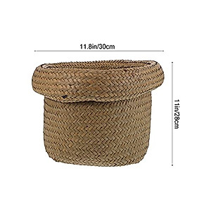 YARNOW Rattan Waste Basket Straw Woven Basket Trash Can Garbage Container Bin Dried Flower Bucket for Bathrooms Kitchens Home Offices M Orange, 26X26X26CM, (HI04CF350E8OHB8CFCS913P6)