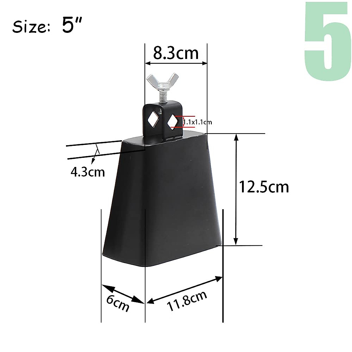 Mowind 5 Inch Metal Steel Cowbell Noise Maker with Stick for Drum Set Kit Hand Percussion