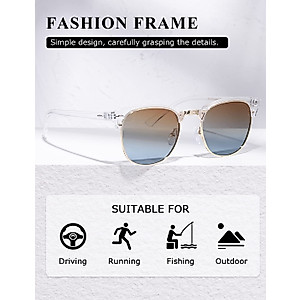 AEVOGUE Polarized Sunglasses For Women And Men Semi Rimless Frame Retro Sun Glasses AE0369 (Matte Tortoiseshell Green Lens&Transparent Brown Blue)