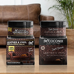 COCONIX Leather Recoloring Balm Dark Brown - Recolor, Renew, Repair & Restore Aged, Faded, Cracked, Peeling and Scuffed Leather & Vinyl Couches, Boat or Car Seats, Furniture 8 oz