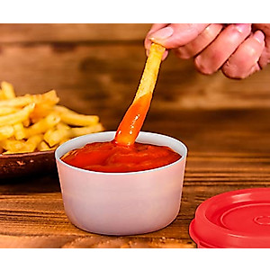 Condiment Cups container with Lids- 8 pk. 1 oz.Salad Dressing Container to go Small Food Storage Containers with Lids- Sauce Cups Leak proof Reusable Plastic BPA free for Lunch Box Picnic Travel (Red)