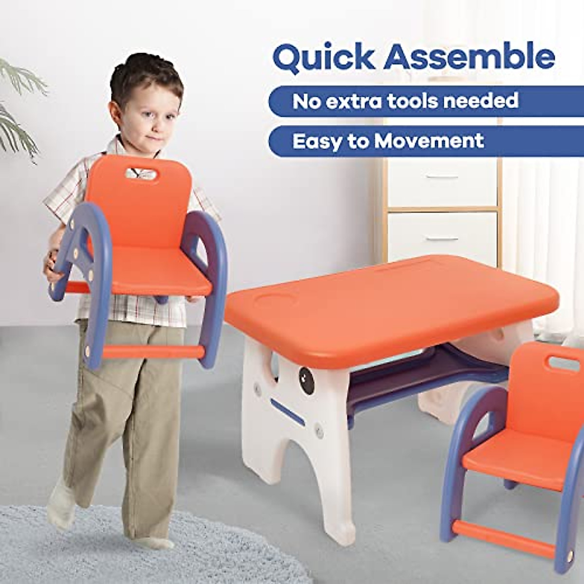 QUIIKM Toddler Table and Chair Set Children Activity Table and 2 Chairs for Art Craft Building Blocks Furniture Set Gift for Toddler Boys Girls (Blue)