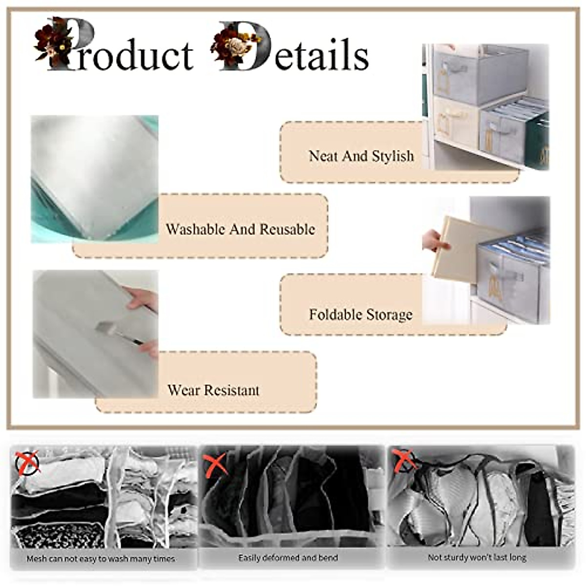 LVQING Clothes Drawer Organizers，Wardrobe Clothes Organizer Wardrobe Boxes with X-Large Compartments Clothes Organizer for Closet with Support Board Sturdy and Stackable Bins for Wardrobe