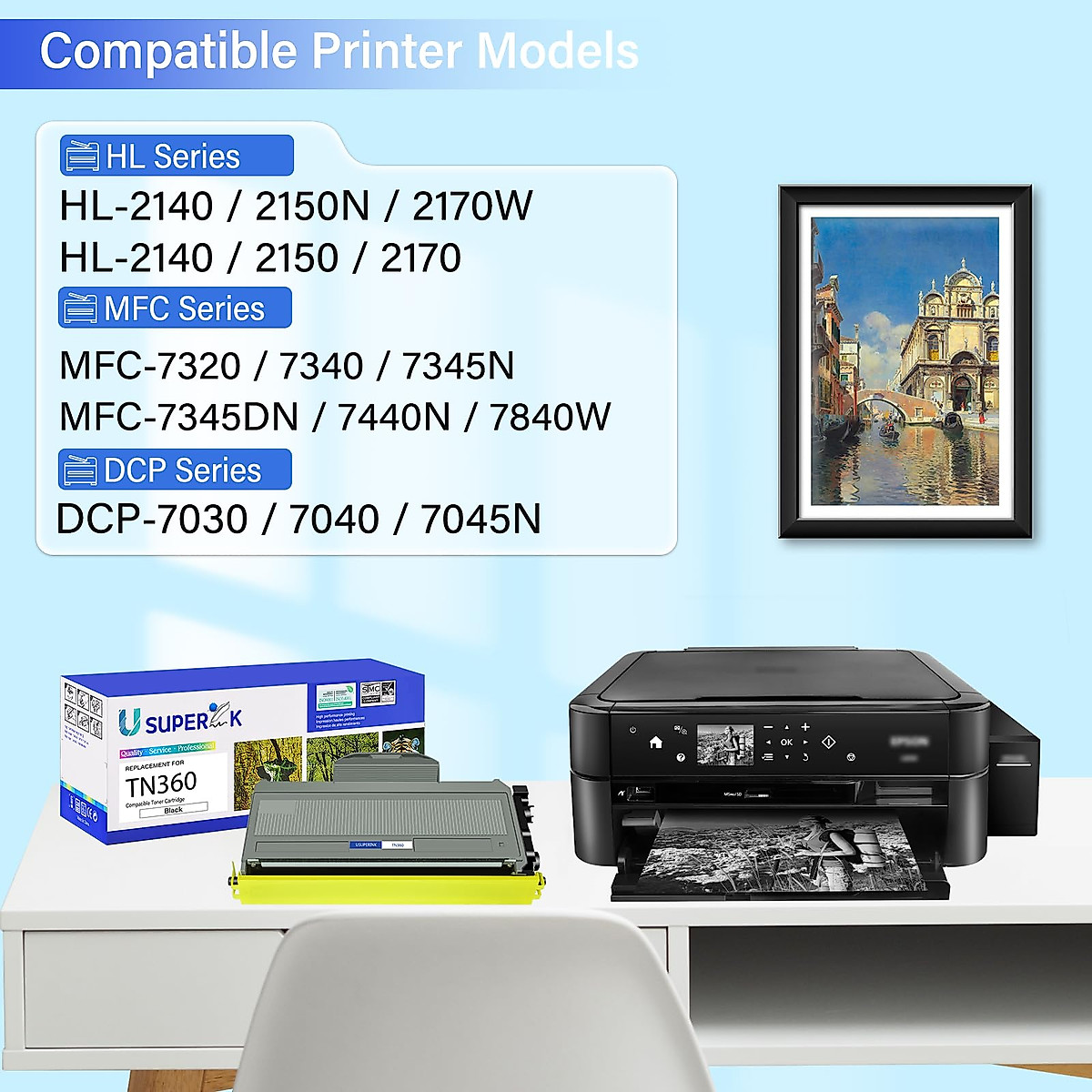 USUPERINK High Yield Compatible Toner Cartridge Replacement for Brother TN360 TN-360 TN330 TN-330 to use with HL-2170W HL-2140 DCP-7040 MFC-7840W MFC-7320 MFC-7340 MFC-7345N (Black, 1-Pack)