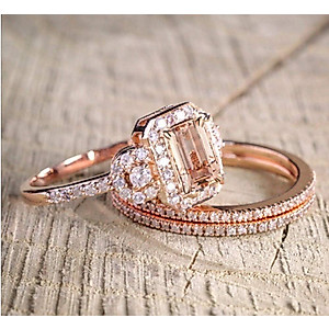LRGKMCWTOB Gorgeous 18K Rose Gold Filled Morganite Ring Engagement Bridal Women Jewelry Set Size 6-10 (Size 8)