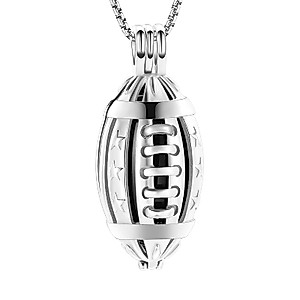 Oinsi American Football Cremation Locket Necklace For Ashes Of Loved Ones Stainless Steel Memorial Urn Jewelry Women Men Keepsake Fashion Necklace (Silver With Black)
