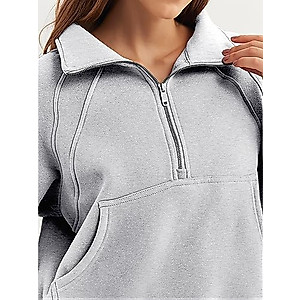 WYNNQUE Womens Quarter Zipper Pullover Oversized Sweatshirts Cropped Fleece Half Zip Hoodies Fall Clothes Sweaters Thumb Hole Grey S