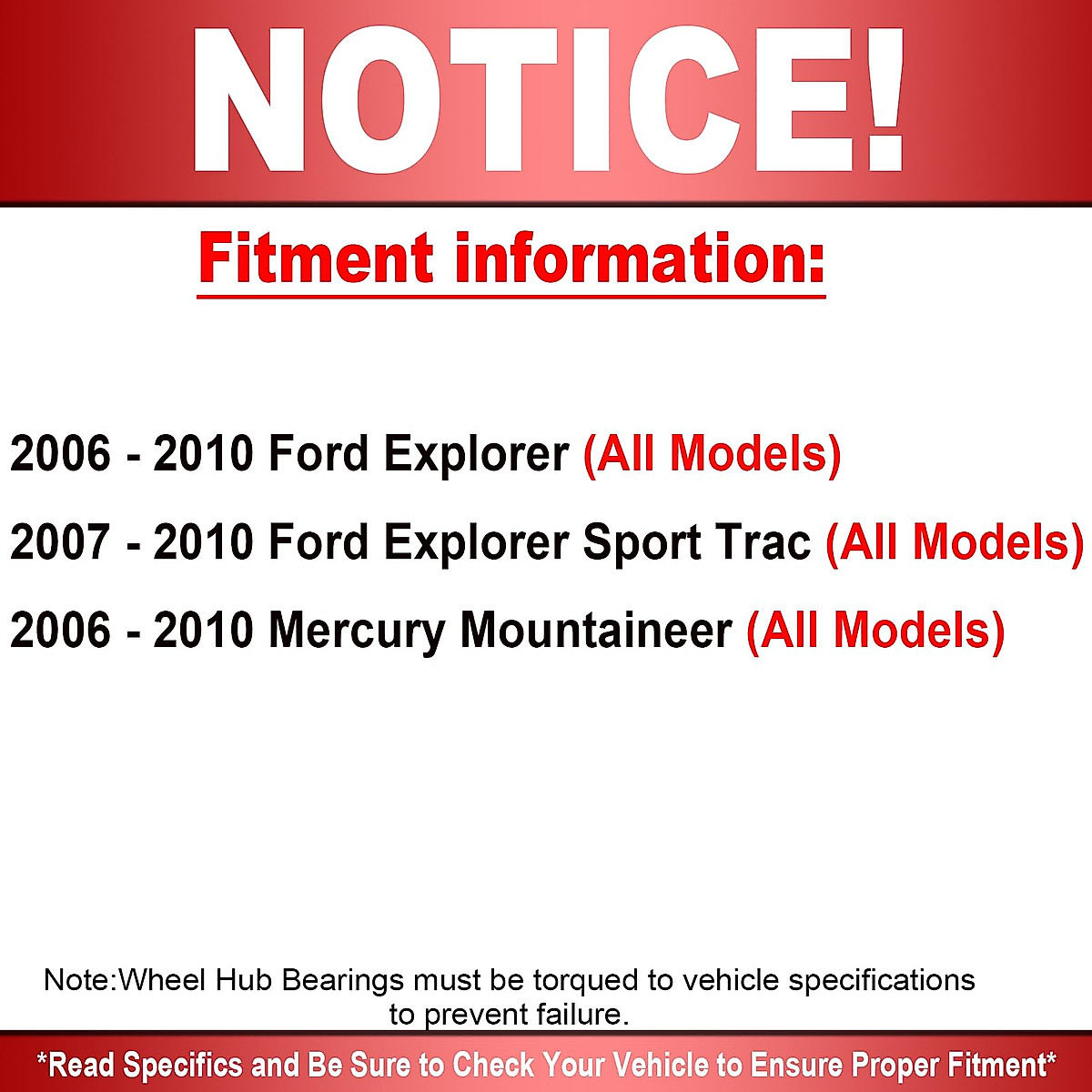 MotorbyMotor 515078 Front Wheel Bearing and Hub Assbmely with 5 Lugs w/ABS Fits for 06-10 Ford Explorer, 07-10 Ford Explorer Sport Trac, 06-10 Mercury Mountaineer Hub Bearing (All Models)