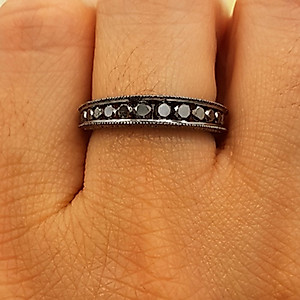 Dazzlingrock Collection 0.85 Carat (Cttw) Black Plated 10K Black Diamond Vintage Wedding Band, White Gold, Size 8