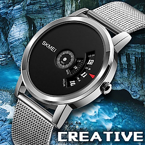 SKMEI Wrist Watch for Men, Cool Luxury Analog Watches for Men Unique Wristwatch Dress Business Mens Watches with Stainless Steel Band