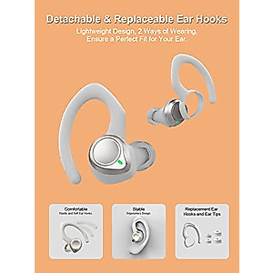 Coucur Wireless Earbuds 5.1 Bluetooth Headphones Sport with Two Detachable Earhooks in Ear Wireless Earphones Noise Cancelling Touch Control, 30H Playtime Deep Bass IP7 Waterproof Headset